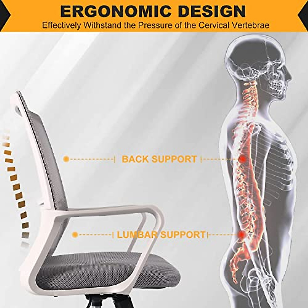 Office Desk Chair, Mesh Home Office Computer Task Chairs, Ergonomic Swiveling Rolling Desk Chair, Grey
