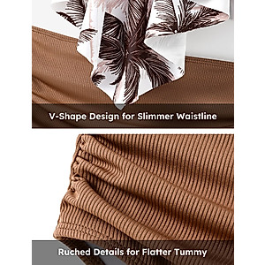 PATPAT Matching Family Swimsuits Tropical Two Piece Mommy and Me Bathing Suits Hawaiian Palm Leaf Brown Coconut Print Beach Vacation Matching Swimsuits for Couples Bikini Beachwear Sets for Women L