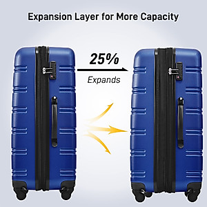Merax Luggage sets of 3 Piece Carry on Luggage Airline Approved,Hard Case Luggage Expandable Checked Luggage Suitcase Set with Wheels（Deepblue）