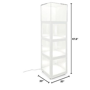 Displays2go 68" Modern Illuminated Curio Cabinet, Locking Door and Dust Cover - Gloss White (DCISDWH)