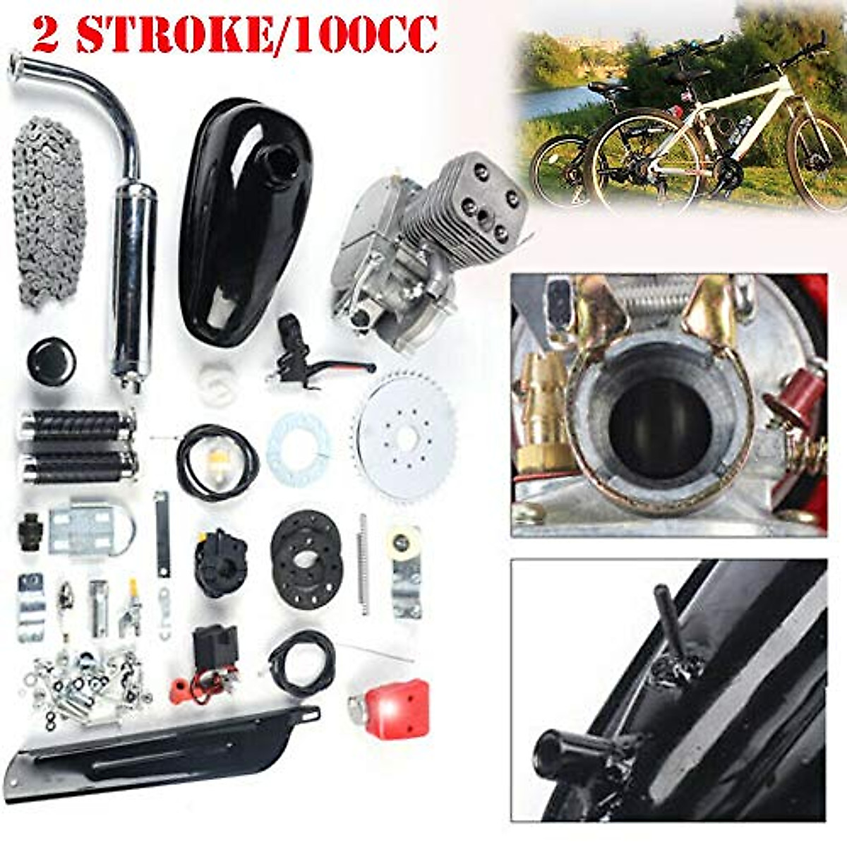 Bicycle Motor Kit,100CC 2-Stroke 36 Tooth Sprocket,Gas Motorized Motor Bicycle Engine Complete Modified Kit Upgraded Engine Kit Black for Most 26" /28" Bikes Bicycle Scooter