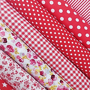 7 PC 19.7” x 19.7” Quarters Fabric Bundles Cotton Quilting Fabric Quilting Sewing Fabric Pre-Cut Quilting Cotton Crafts Textile Square Fabric Assortment with Different Patterns for DIY Sewing (red)