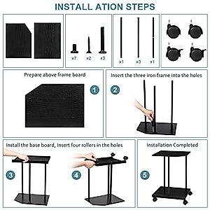 Computer Tower Stand, CPU Stand 2-Tier PC Stand Rustic Wood Desktop Printer Stand Table Top with Lockable Rolling Caster Wheels Under Desk for Office Home Fits Most PC, Black