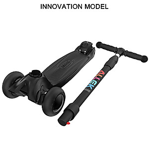 Allek Kick Scooter B03, Lean 'N Glide 3-Wheeled Push Scooter with Extra Wide PU Light-Up Wheels, Any Height Adjustable Handlebar and Strong Thick Deck for Children from 3-12yrs (Black)