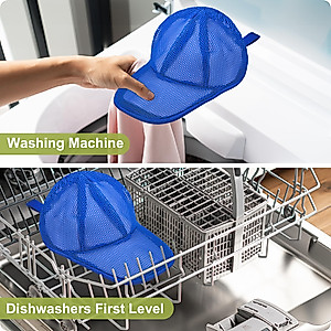MAGTSMEI Hat Washer Cage, 1Pack Hat Washer for Baseball Caps Foldable Hat Cleaner for Washing Machine, Dishwasher Hat Rack Protector Organizer Storage for Flat & Curved Hats Blue