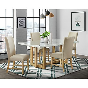 Pemberly Row Modern Rectangular White Marble Top Dining Table