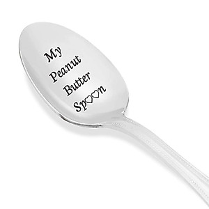My Peanut Butter Spoon With Two Little Heart - Engraved Spoon Stainless Steel Silverware Flatware Unique Birthday Easter Basket Gifts For Boy Girl Mom Dad Kids - unique gifts - I love you - mom gift