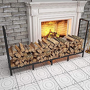 FOYUEE Firewood Rack Outdoor 8Ft Log Holder For Fireplace Indoor Fire Wood Storage Holding Stand Heavy Duty