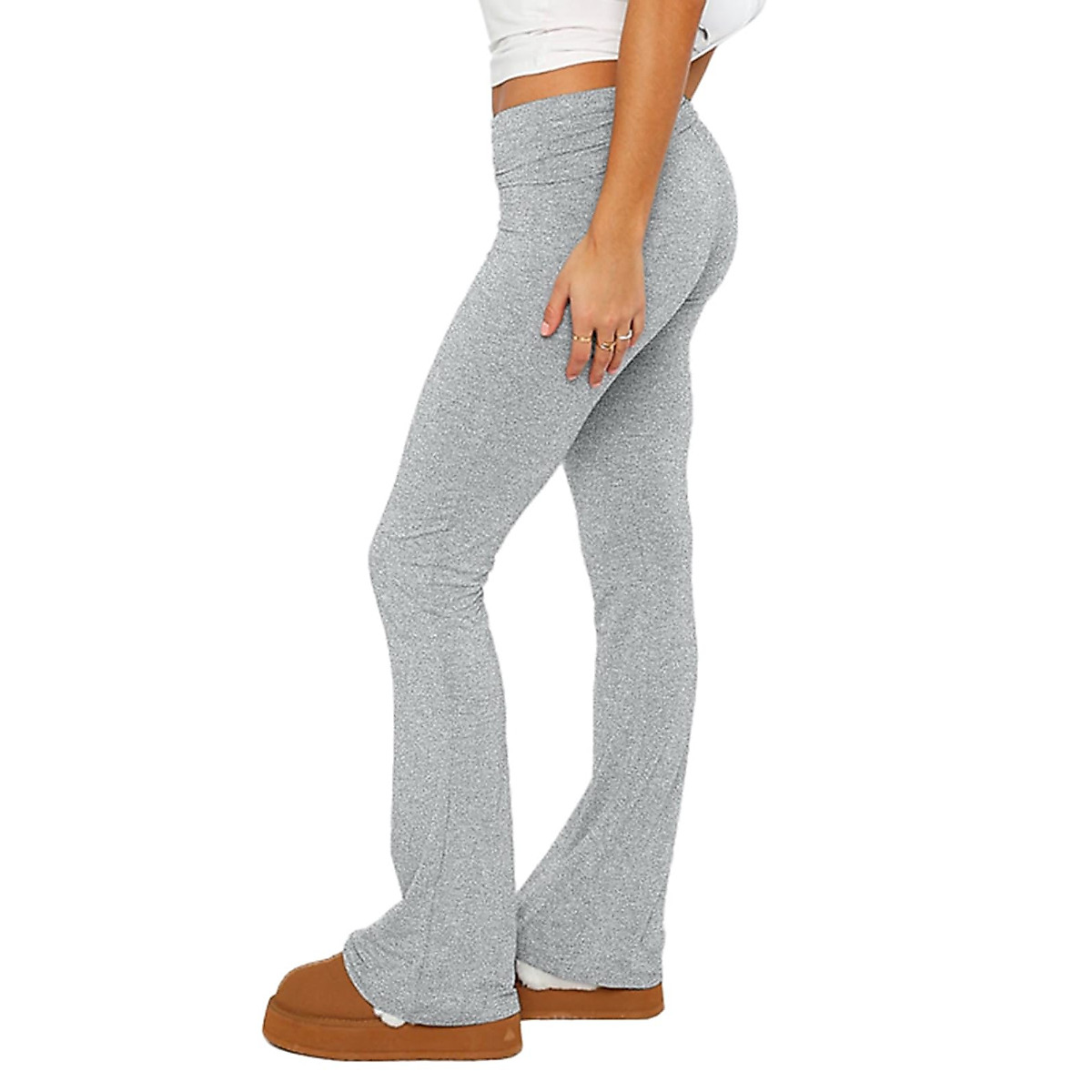 PRIVIMIX Women's Low Waisted Flare Leggings Bell Bottom Casual Lounge Bootcut Yoga Pants Sweatpants Light Grey