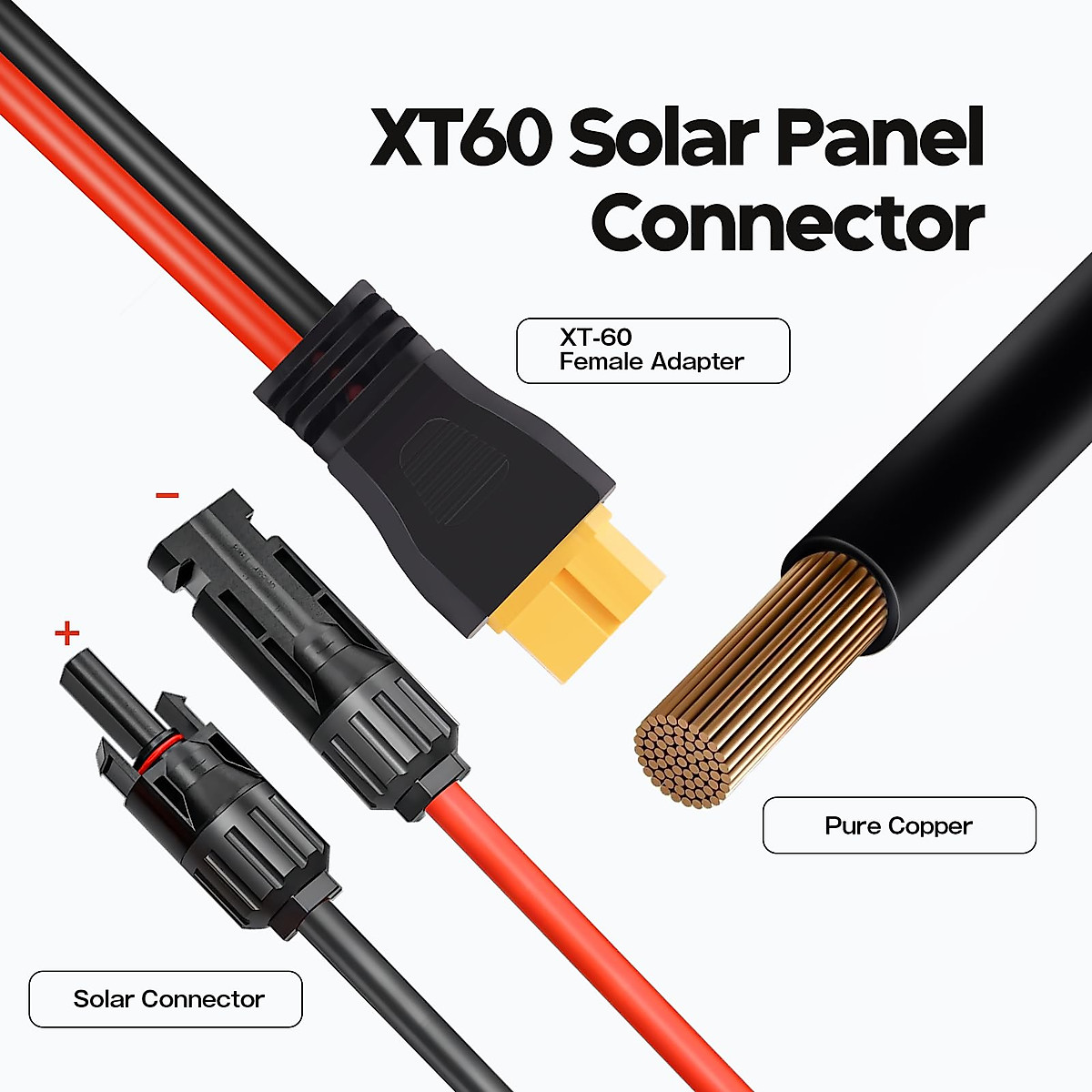 DVUIYYL XT60 Extension Cable Solar Connector XT60 Connector, 12AWG 10Ft, XT60 Connectors to XT60 Adapter Solar Cable for Portable Power Plants and Solar Generators