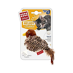 Gigwi Interactive Electronic Cat Toy, Automatic Chirping Bird Cat Toy Squeaky with Feather Tail, Melody Chaser Toy Bird for Cats to Play Alone, Play and Squeak Kitten Toy for Boredom