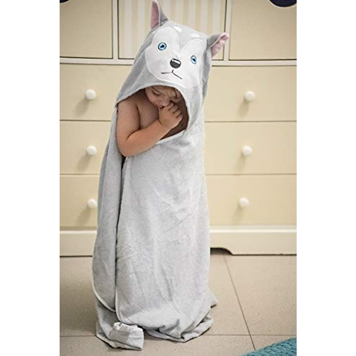 BabyZor Extra Soft Baby Hooded Bath Towel & Washcloth Shower Gift Set, Organic Hypoallergenic Bamboo Large Fibers 48x30 | for Newborn, Infant, Toddler & Kids (Grey)