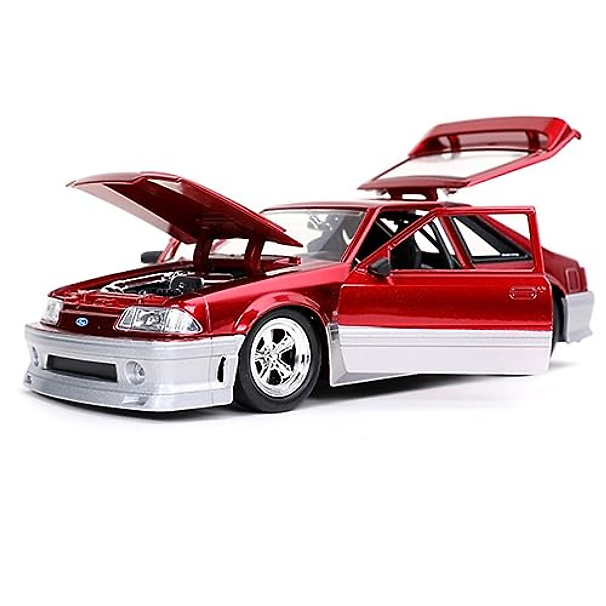 Jada Toys Bigtime Muscle 1:24 1989 Ford Mustang GT Die-cast Car Red Silver, Toys for Kids and Adults