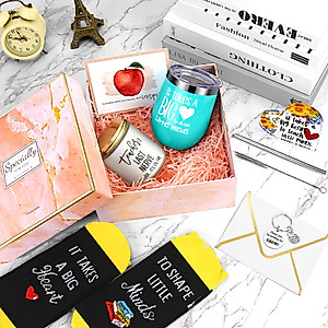 DERTE Teacher Appreciation Gifts Teacher Gifts Box Thank You Gift Baskets Wine Tumbler Scented Candle Funny Socks Acrylic Keepsake Keychain for Teachers Women (Teacher)