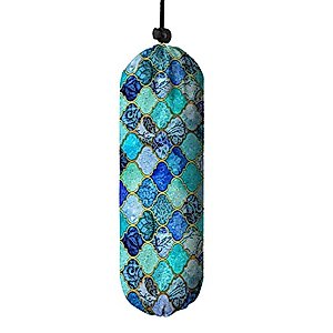 WAWEKMUZ Cute Plastic Bag Holder,Blue Teal Pattern,Grocery Bags Dispenser,Shopping Bag Organizer,Gifts for Kitchen Decor