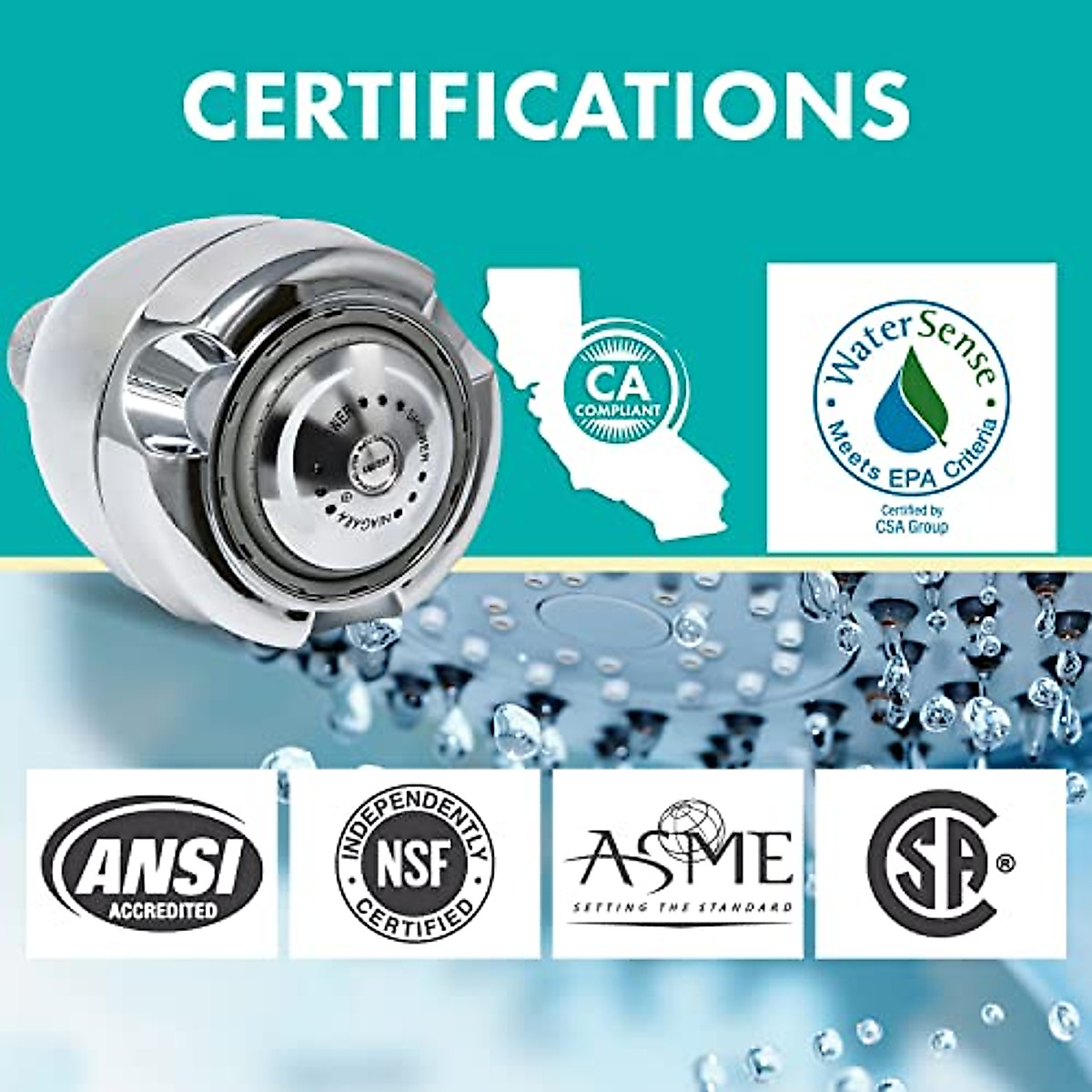 Niagara Conservation N2917CH Earth Spa 3-Spray with 1.75 GPM 2.7-in. Wall Mount Adjustable Fixed Shower Head in Chrome, 1-Pack | Bathroom Shower Head Sprayer with Pressure Compensation Technology