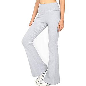 KOGMO Womens Premium Cotton Flared Fold Over Yoga Pants Exercise Pants (S-3X)-L-Heather_Grey