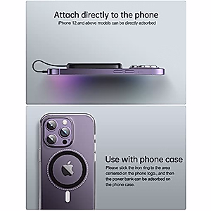 EMNT Small Magnetic Portable Charger for iPhone,5200mAh Mini Power Bank with Built-in Cable/Metal Stand, Battery Pack Compatible with iPhone 14/14 Plus/Pro Max/13/12/11/XS/XR/X/8/7/6/6s/Airpods More 5