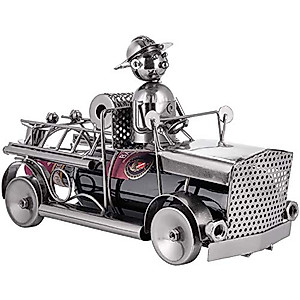 BRUBAKER Wine Bottle Holder 'Fire Engine' - Table Top Metal Sculpture - with Greeting Card