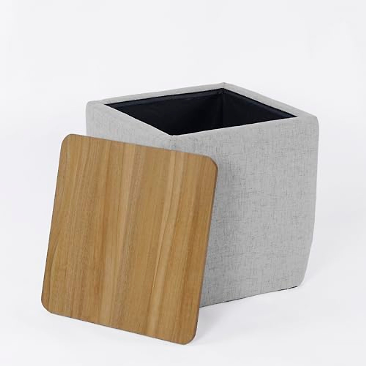 HomePop Home Decor Storage Ottoman with Wood Top|Upholstered Modern Square Storage Ottoman with Storage for Living Room & Bedroom, Gray Woven