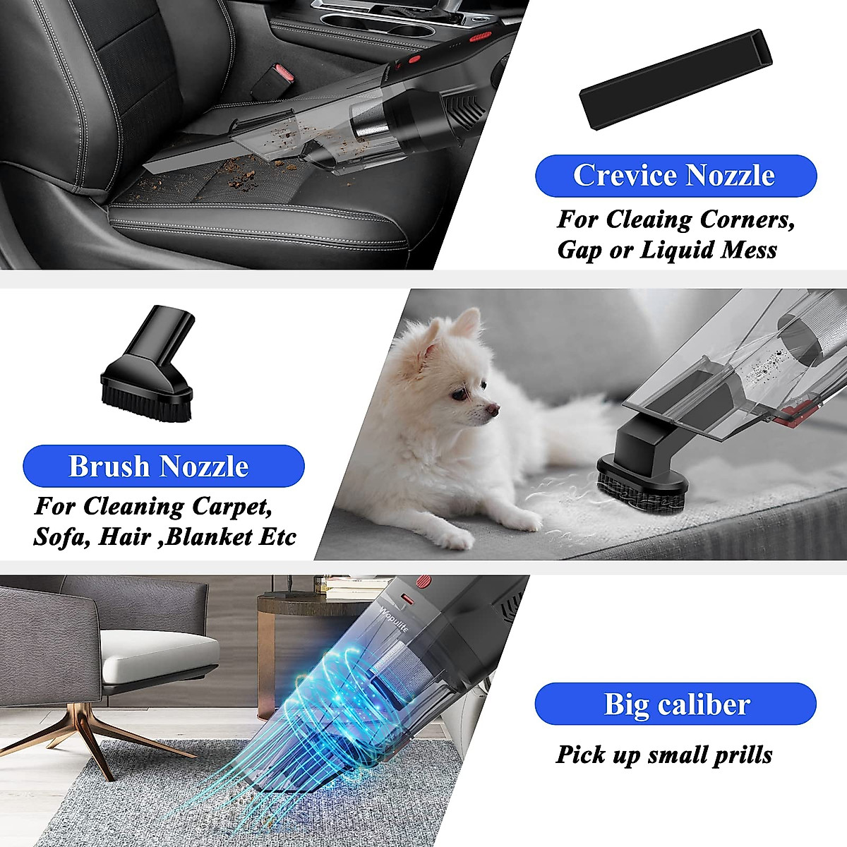 Wopulite Handheld Vacuum Cordless Hand Vacuum Cleaner Portable Car Vacuum 7000Pa Cyclonic Suction HEPA Filters,LED Light,Lightweight Small Hand vac Quick Rechargeable Li-ion Battery,Wet Dry for Home