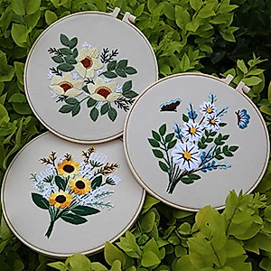 GLTAYLMY 3 Pack Embroidery Starters Kit with Pattern for Beginners,Cross Stitch Kits with 1 Plastic Embroidery Hoops,Needles and Color Threads,Needlepoint Kit for Adults