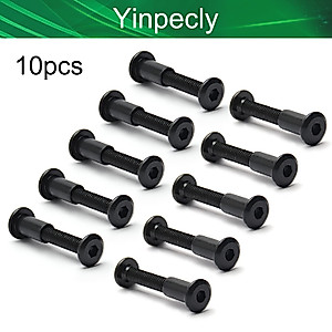 Yinpecly 10Pcs Screw Post Fit for 5/16"(8mm) Hole Dia, Male M6x35mm Belt Buckle Binding Bolts for Scrapbook Photo Albums Binding and Leather Saddles Purses Belt Repair, Carbon Steel Black Tone