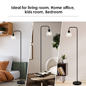 Modern LED Floor Lamp, Industrial Floor Lamps with Hanging Clear Glass Shade, Black Classic Reading Tall Lamp for Office, Standing Lamps for Living Room Study Room Bedroom Farmhouse(Bulb Incl.)