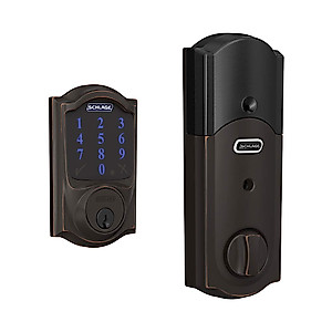 SCHLAGE BE469ZP CAM 716 SCHLAGE Connect Smart Deadbolt With Alarm Inbuilt Camelot Trim In Aged Bronze