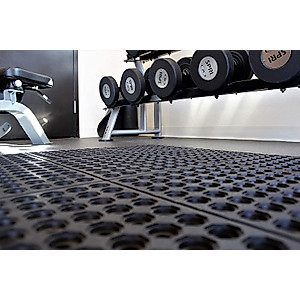 Envelor Interlocking Rubber Floor Mat Restaurant Kitchen Mat Commercial Entrance Door Mat Durable Non-Slip Bar Mat Utility Drainage Mat Indoor Outdoor Wet Areas 3' x 3' - Pack of 4