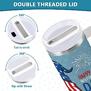 Exnundod 40 oz Tumbler with Handle Patriotic Gnome with Fireworks Insulated Stainless Steel Cup with Lid and Straw 4th July Travel Cup Leak-proof Fits in Car Cup Holder for Iced & Hot