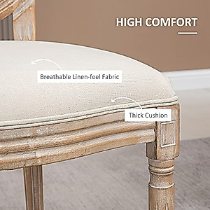 HOMCOM French-Style Upholstered Dining Chair Set, Armless Accent Side Chairs with Rattan Backrest and Linen-Touch Upholstery, Set of 2, Cream White