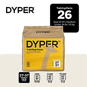 DYPER Viscose from Bamboo Toddler Potty Training Pants Girls & Boys Size 2T-3T, Honest Ingredients, Day & Overnight, Made with Plant-Based* Materials, Hypoallergenic for Sensitive Skin, Unscented 26Ct