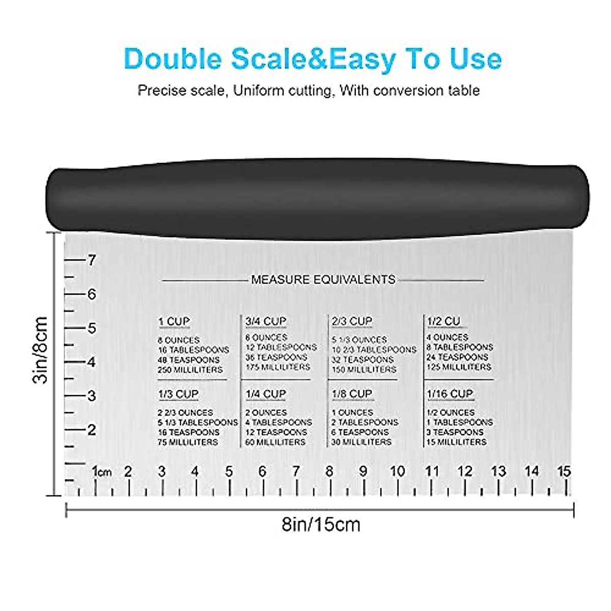 Bench Scraper, UUBAAR 1 PCS Dough Scraper Tool Kitchen Scraper, Multi-Purpose Stainless Steel Food Scraper Chopper, 6-Inch Bench Knife for Baking Cooking, Dough Cutter with Contoured Grip