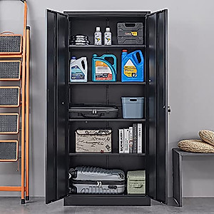 iCHENGGD Metal Storage Cabinet with 2 Door and 4 Adjustable Shelves, 70.8 inch Tall Steel Cabinet for Warehouse, Garage, Home, Office,Easy Assemble Required (Black)