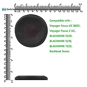 Geekria QuickFit Ear Pads Replacement for Plantronics Voyager Focus UC B825, Voyager Focus 2 UC, BLACKWIRE 5220 5210 7225, Backbeat Sense Headset Earpads, Ear Cups Cover Repair Parts (Black)