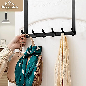 HOMOTEK Over The Door Hooks Longer, Heavy Duty Over Door Rack for Bathroom, Door Hanger Coat Holder with 12 Hooks for Hanging Clothes, Towels and Hat, 11" Bracket, Fits 1-3/4" Thick Door, Black