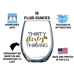 30th Birthday Gifts for Women, Her - 30th Birthday Wine Glass - Thirty Flirty and Thriving - 1993 30 Year Old Gifts for Women, Bestie, Best Friend, Sister, Girlfriend - Decorations Favors - 15 oz