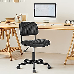 COSTWAY Leisure Home Office Chair, Armless PU Leather Swivel Task Chair, Height Adjustable Rolling Computer Desk Chair for Kids Teens Adults (Black)