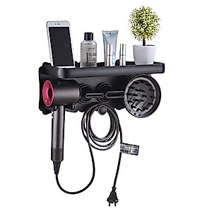 Magik Magnetic Supersonic Hair Dryer Accessories Metal Wall Mount Holder Hanger for Dyson and Other Hair Dryers Bathroom Toothbrush Makeup Cosmetic Shelf Rack Caddy Storage Organizer (Large, Black)