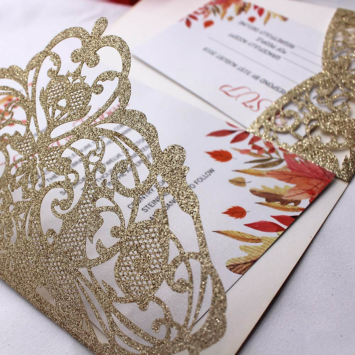 AdasBridal 25Pcs 250GSM Tri-Fold Glitter Wedding Invitations with RSVP Cards and Envelopes for Wedding Engagement Bridal Shower Birthday Quinceanera Party Invite(Gold Glitter, 7.09 X 4.92inch)