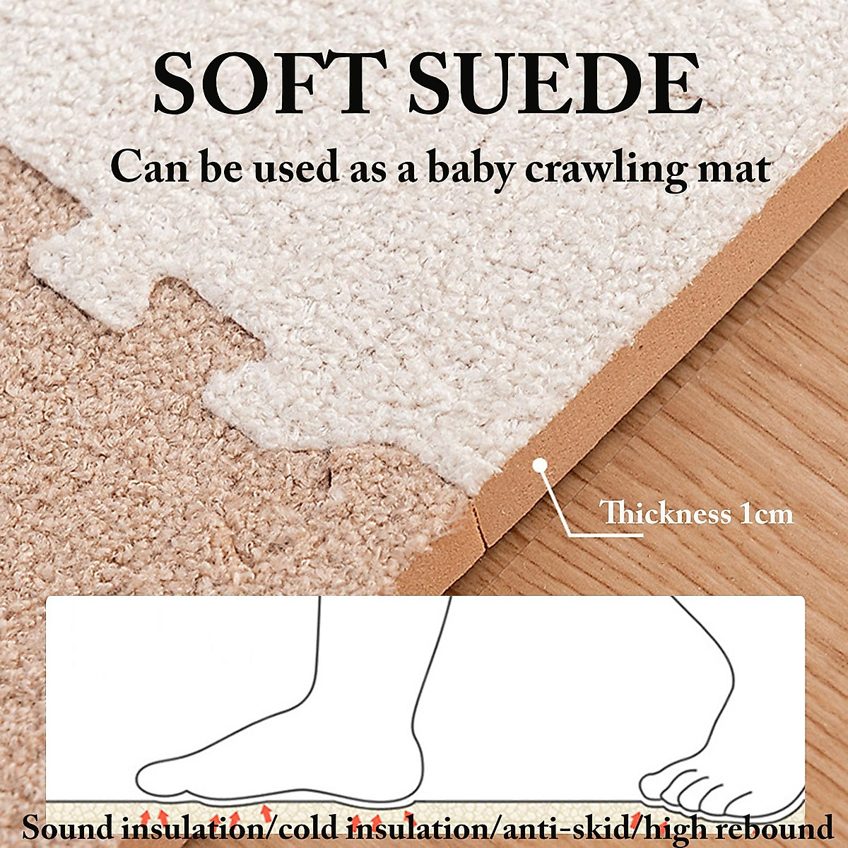 12pcs Non-Slip Interlocking Foam Tile Floor Mats,PE Square Puzzle Foam Carpet Tiles,12X12in Fluffy Cushion Plush Split Joint Climbing Carpet Mats-with Border(Color:Orange)