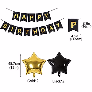 45th Birthday Decorations Black Gold for Men Women, 45th Birthday Banners Number 45 Birthday Balloons Star Foil Confetti Balloons for Cheers to 45 Years Old Birthday Party Decorations(45th)