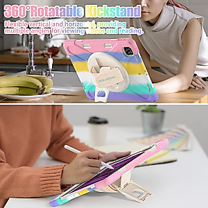 BRAECNstock Kids Case for Apple iPad Air 13 inch (M3/ M2)/ Pro 12.9 inch 6th/5th/4th/3rd Geneation, Shockproof Protective Case with Pencil Holder, [360° Rotating Hand Strap + Stand], Colorful Pink
