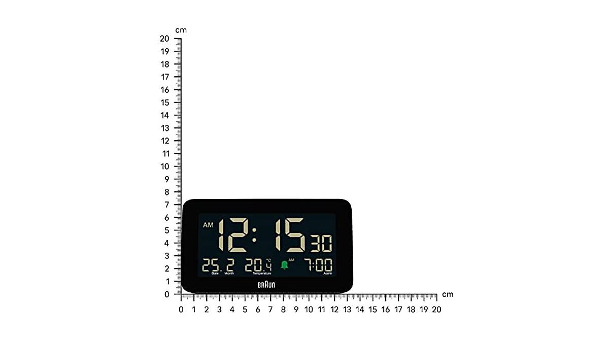 Braun Digital Alarm Clock BC10B - Sleek with Date, Temp & Backlight