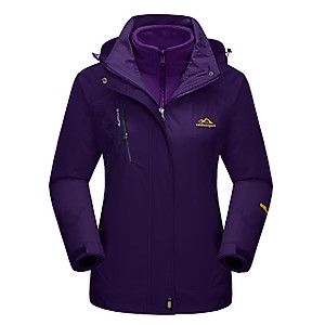 MAGCOMSEN Winter Coats for Women Winter Jacket Women Snowboard Jacket 3 In 1 Jacket Waterproof Insulated Skiing Jacket Dark Purple M