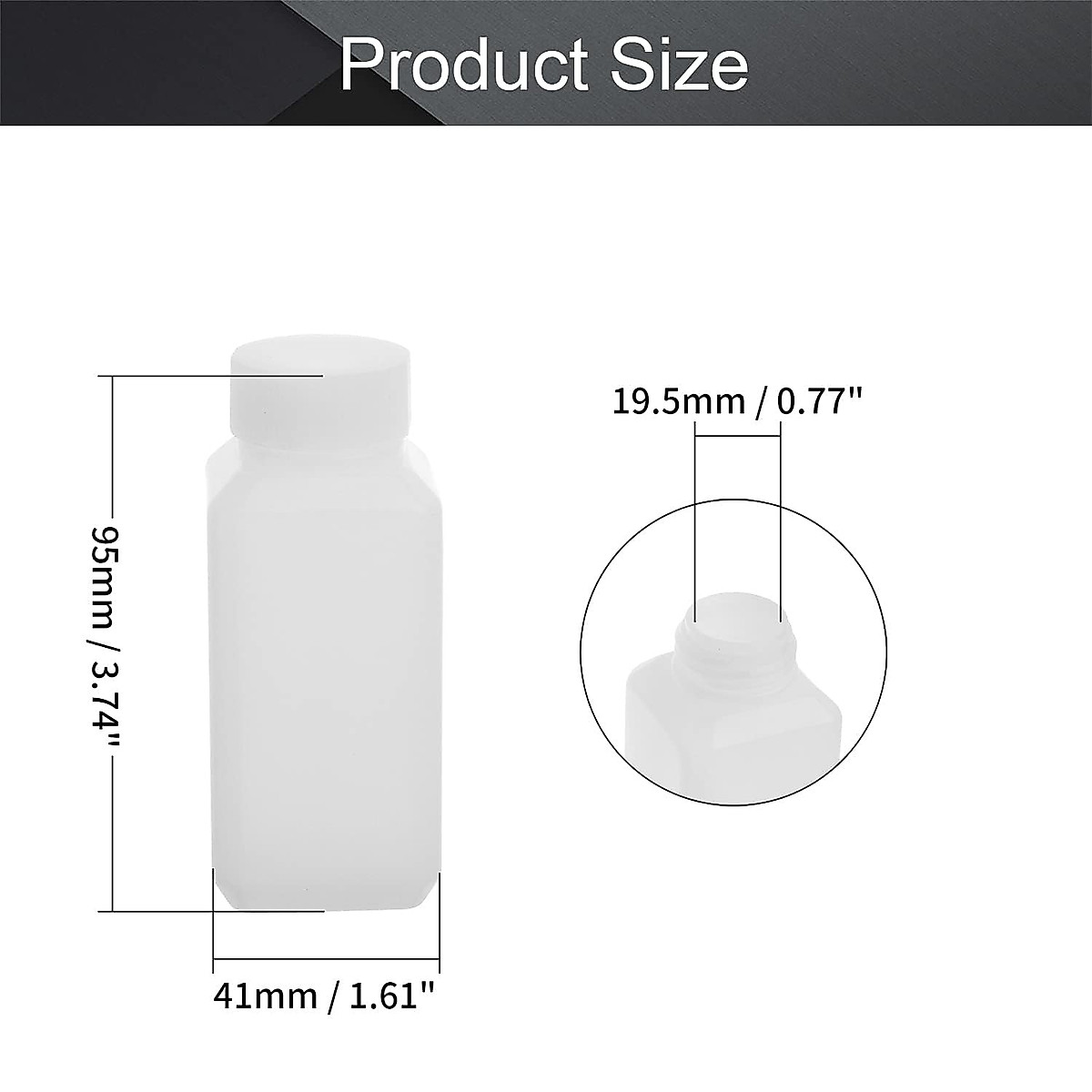Bettomshin 10Pcs 100ml PE Plastic(Food Grade) Bottles, 19.5mmx95mm(IDxH) Lab Bottle Wide Mouth Sample Sealing Storage Container Screwcap White Translucent Square
