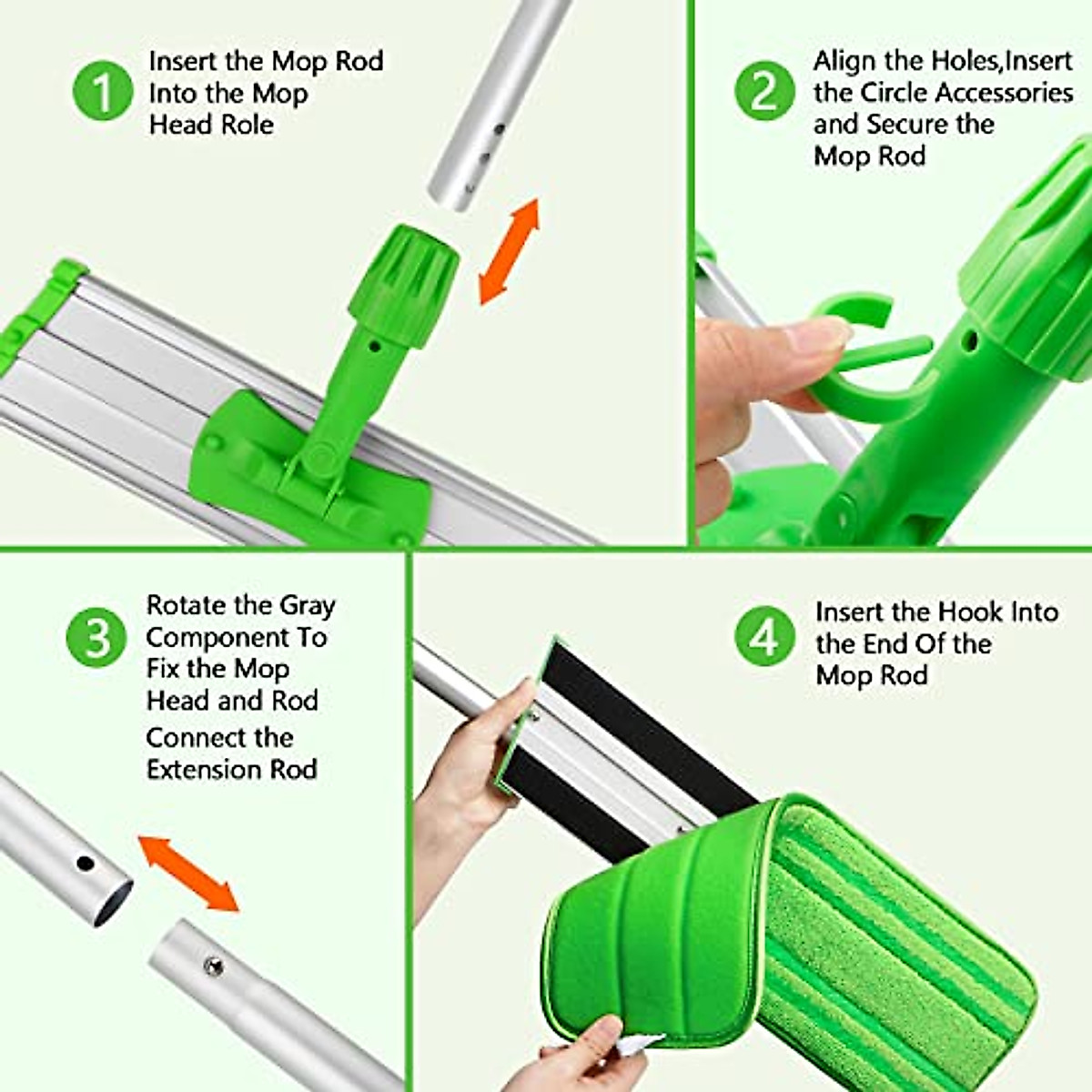 HOMEXCEL 18 Inch Professional Microfiber Mop Floor Cleaning System,Dust Mop with 4 Reusable Mop Pads,360-Spin Flat Mop Head Wet and Dust Mopping for Hardwood, Laminate, Vinyl & Tile