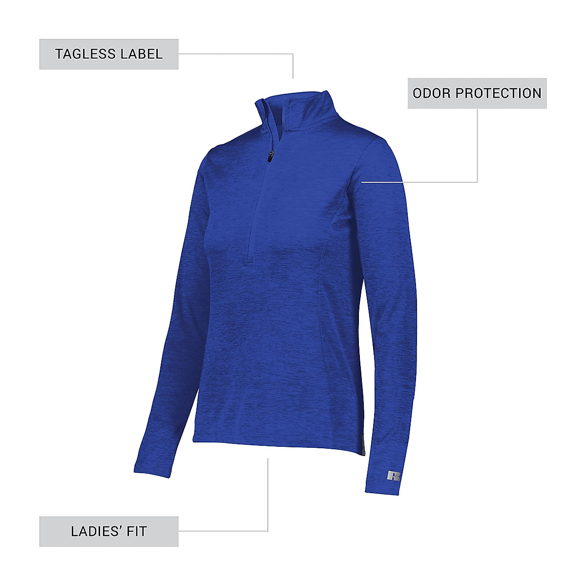 Russell Athletic Women's Standard Lightweight Performance 1/4 Zip, Royal, Large