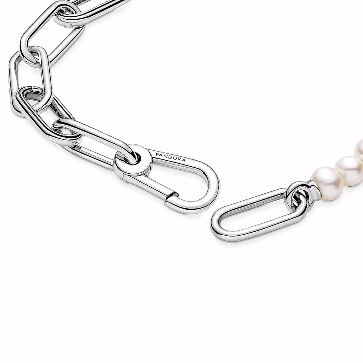 Pandora ME Sterling Silver Link Chain Bracelet With Freshwater Cultured Pearl For Medallion Charms, Size 17.5, No Box